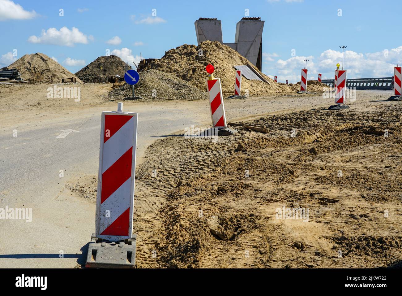 New road overpass concrete bridge construction site view with concrete ...