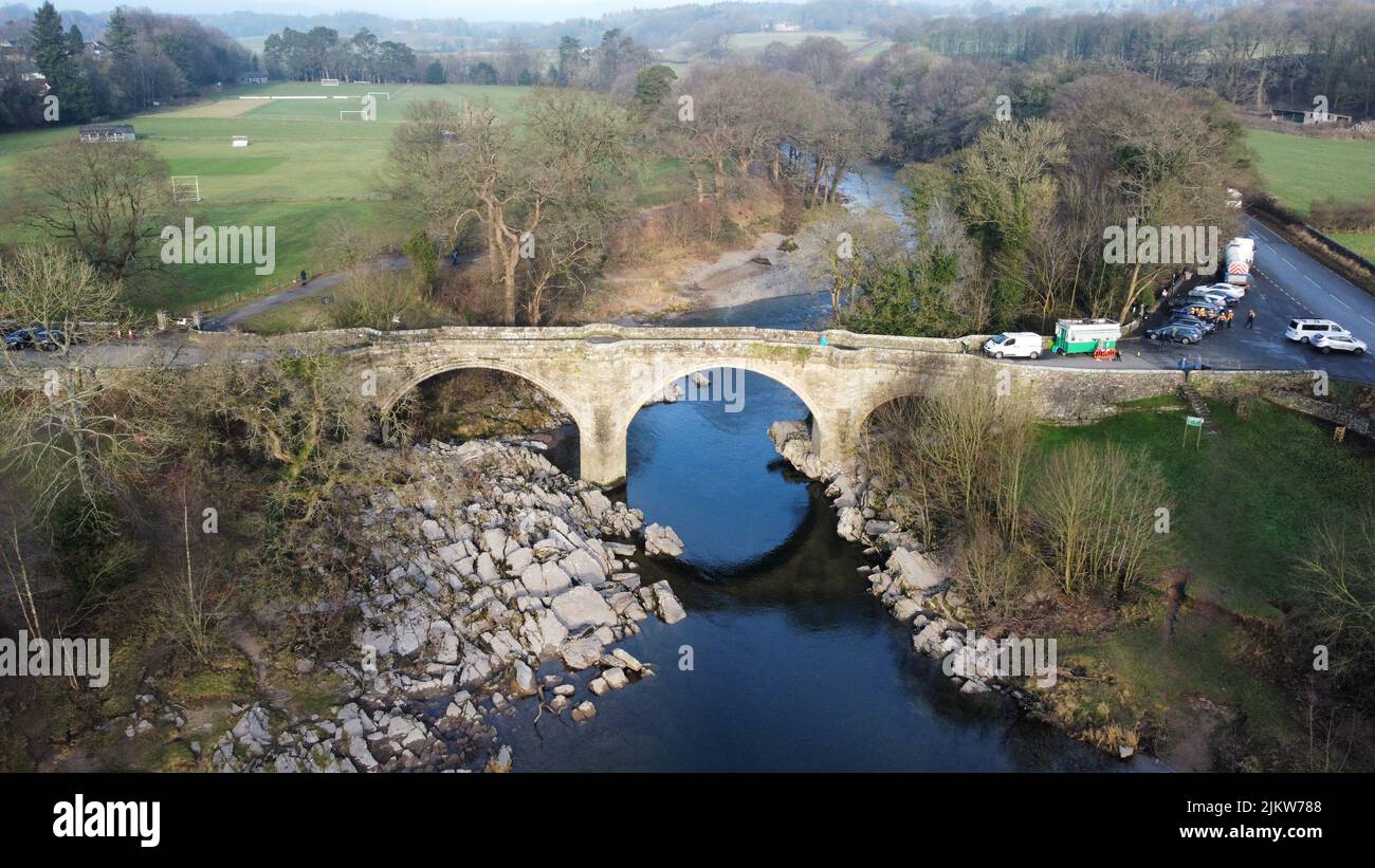 A scenic view of Devil's Bridge over the river Lune in Kirkby Lonsdale ...