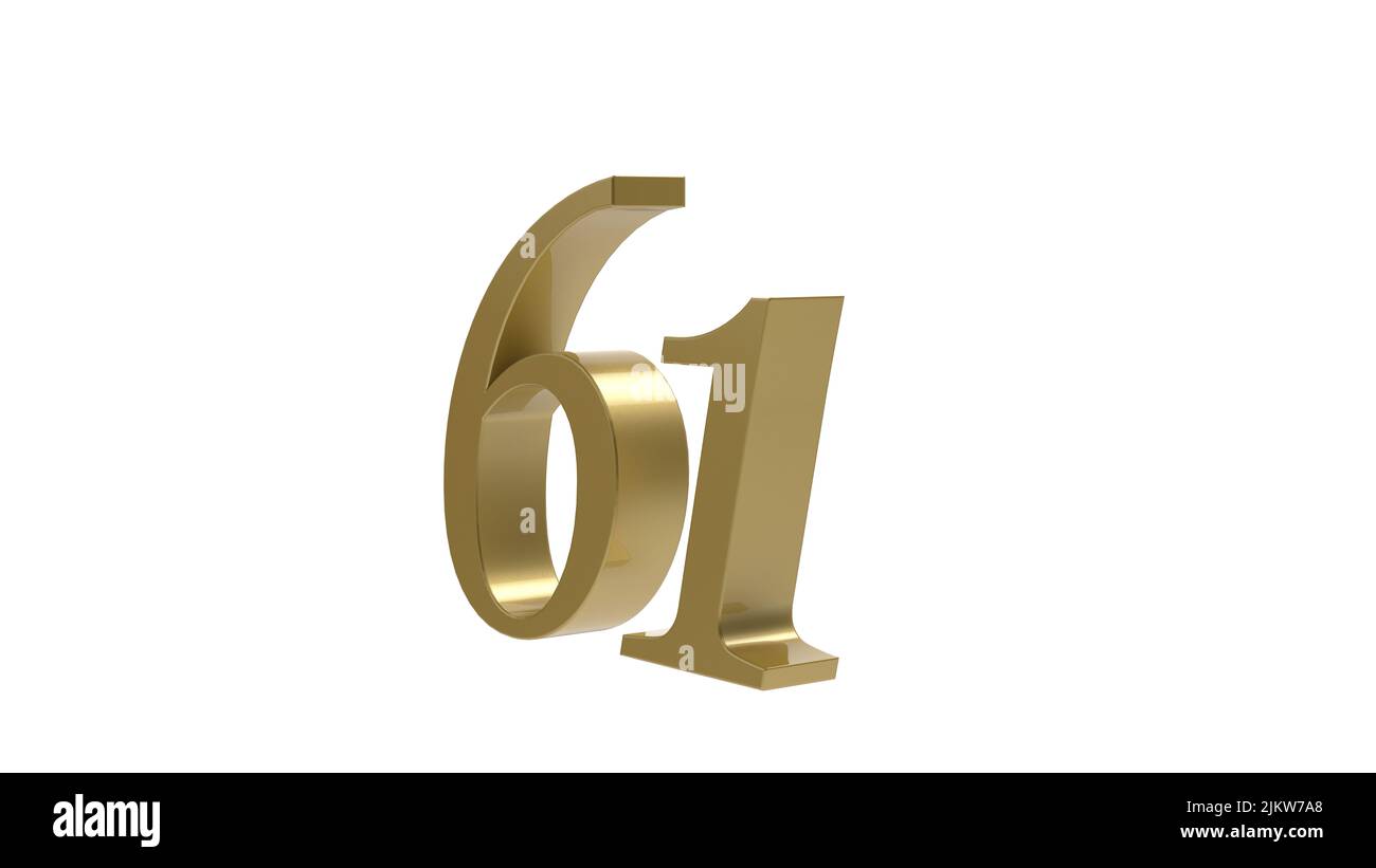 61 gold number digit metal 3d render illustration Stock Photo - Alamy