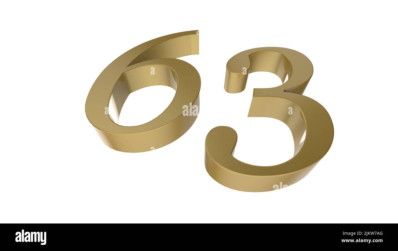 gold 63 number digit metal 3d render illustration Stock Photo - Alamy