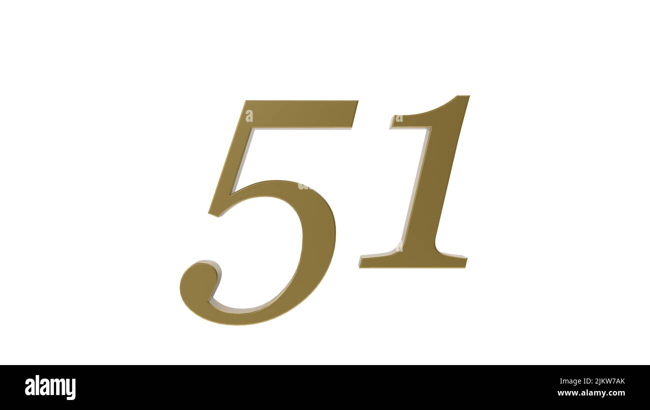 gold number 51 digit metal 3d render illustration Stock Photo - Alamy