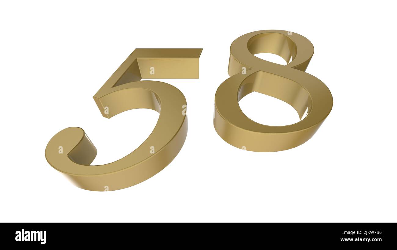58 gold number digit metal 3d render illustration Stock Photo - Alamy