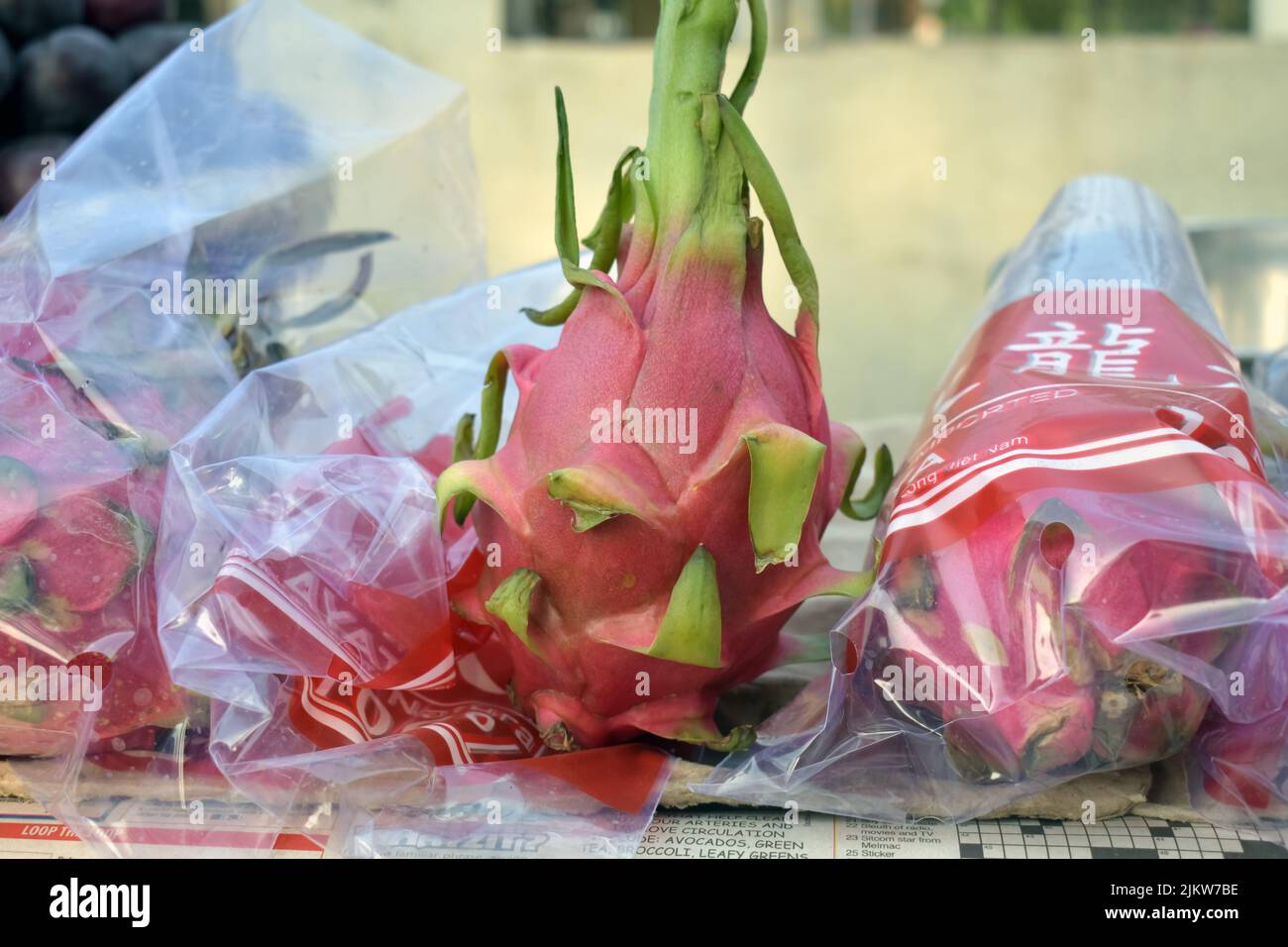 Dragon fruit in the market place. Pitaya.Dragon fruit Stock Photo - Alamy