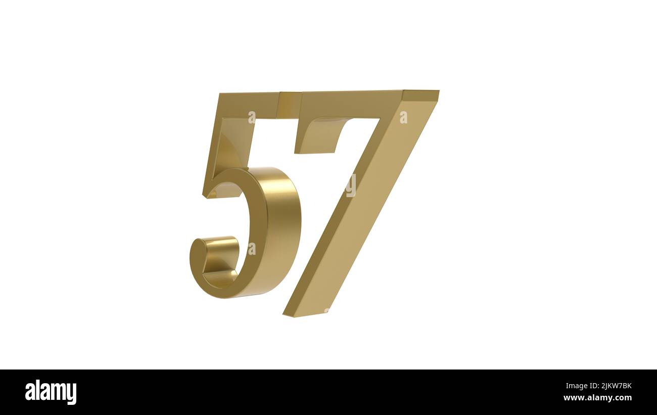 57 gold number digit metal 3d render illustration Stock Photo - Alamy