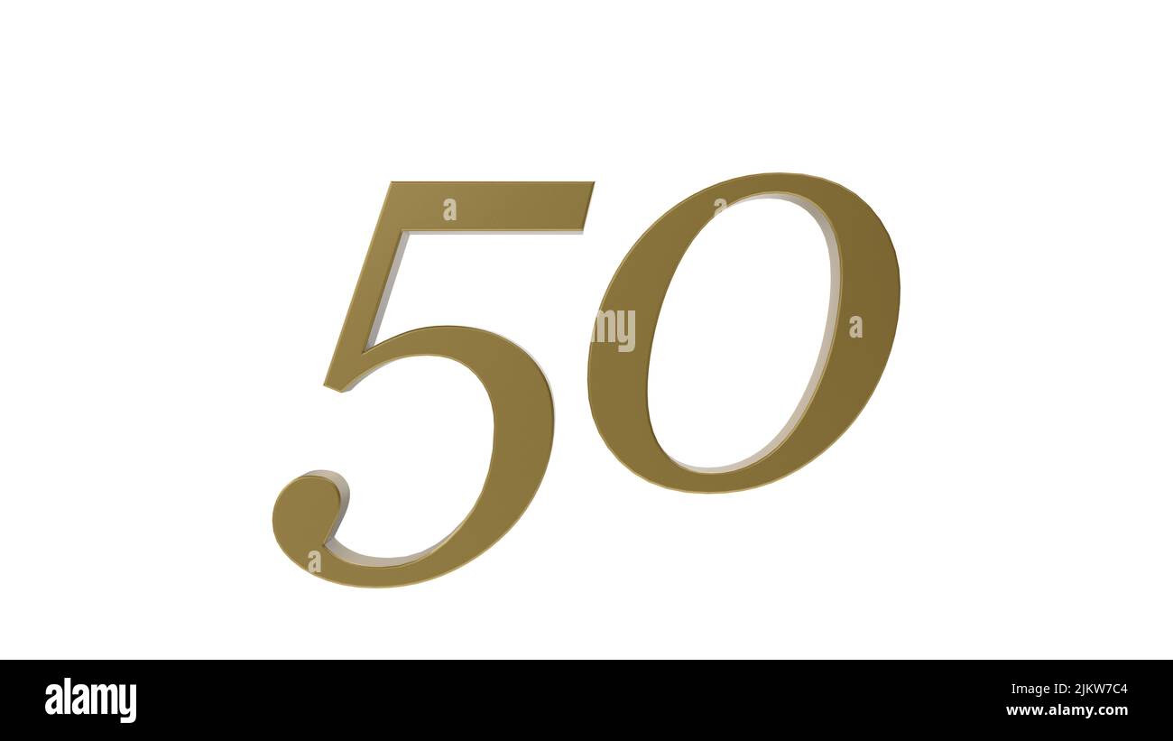 fifty gold number 50 digit metal 3d render illustration Stock Photo - Alamy