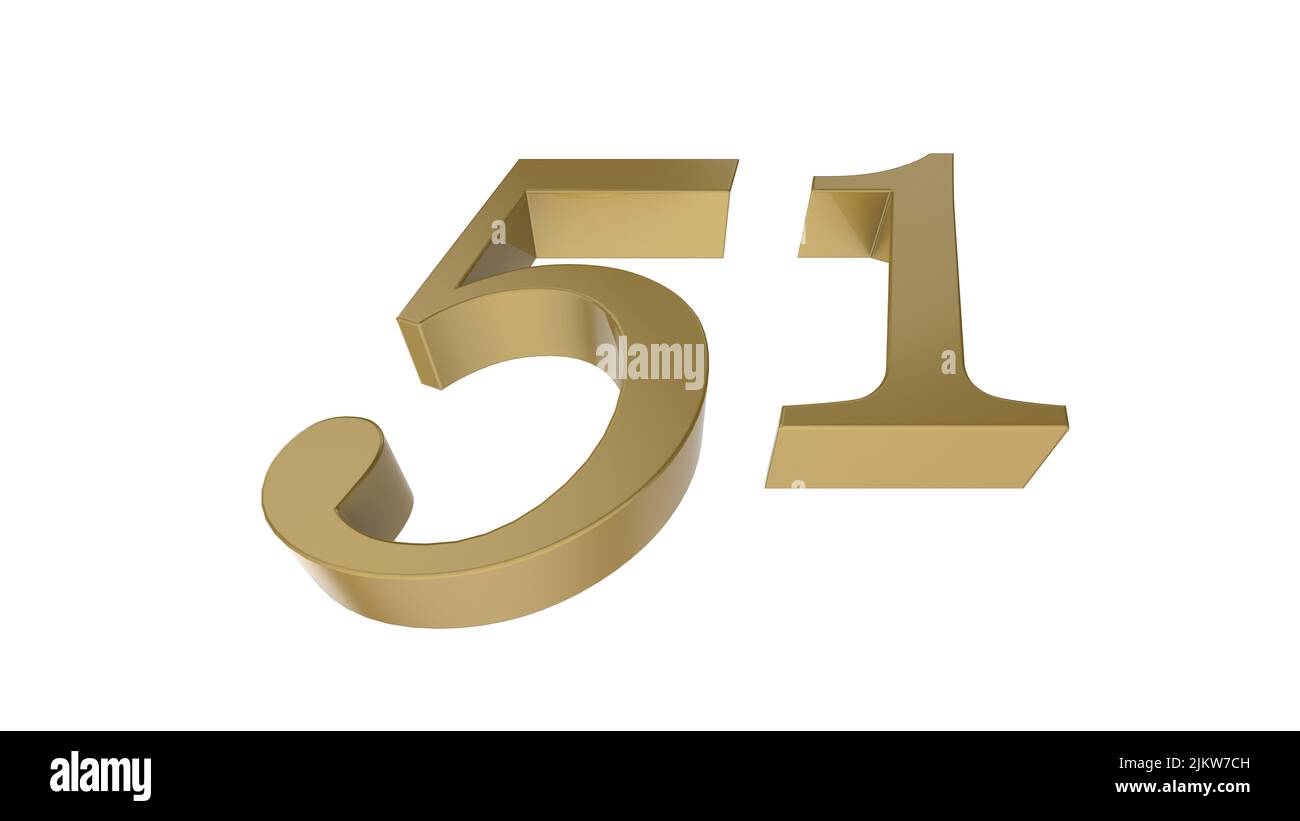 gold number 51 digit metal 3d render illustration Stock Photo - Alamy