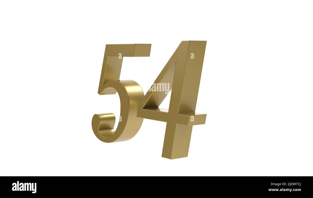 gold 54 number digit metal 3d render illustration Stock Photo - Alamy