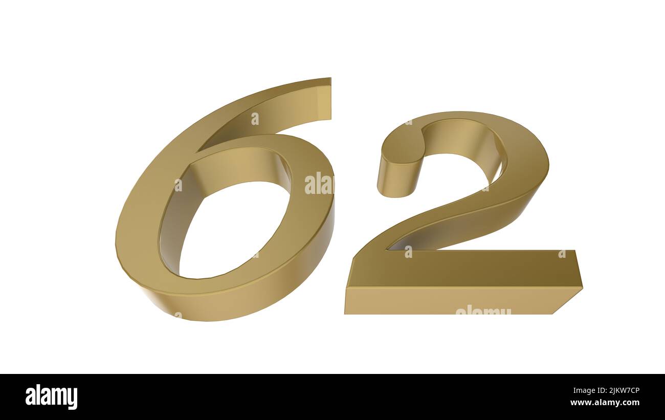 gold number 62 digit metal 3d render illustration Stock Photo - Alamy