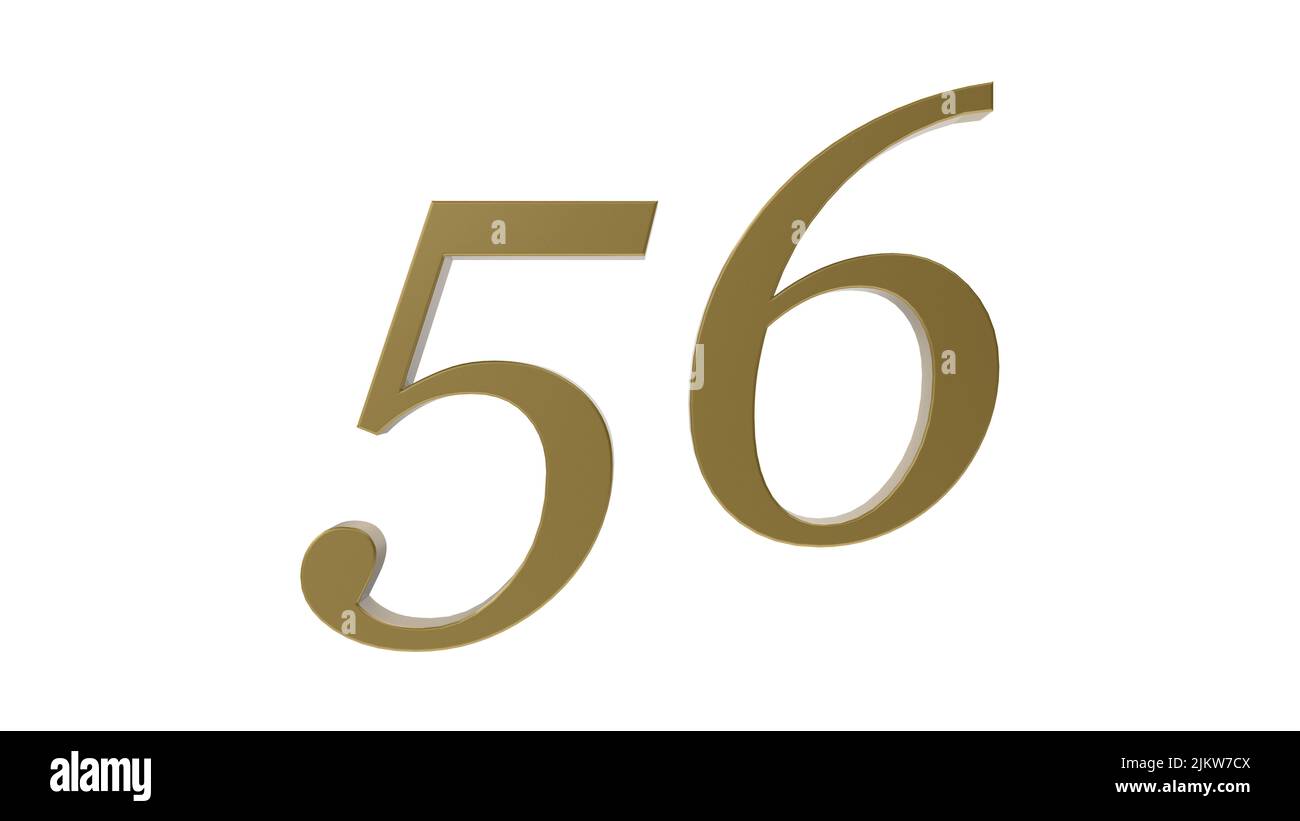 gold 56 number digit metal 3d render illustration Stock Photo - Alamy