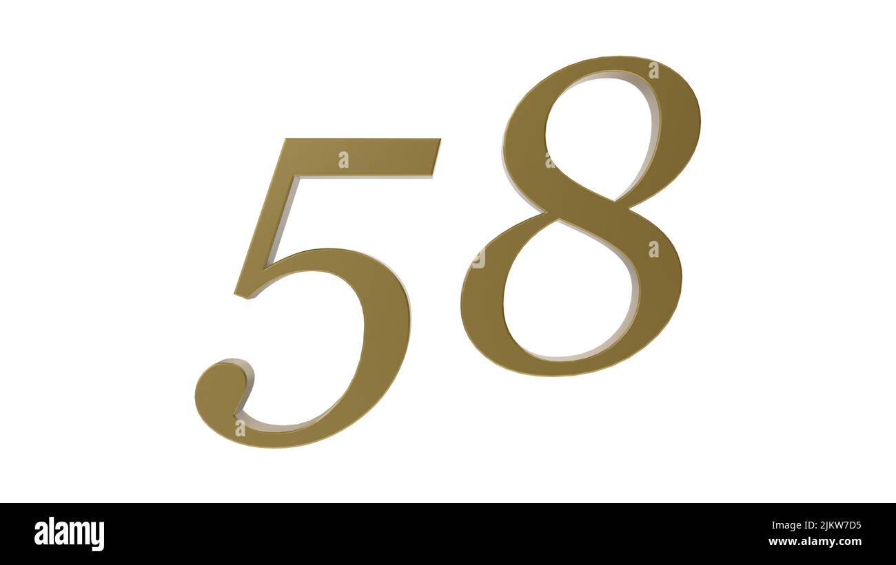 58 gold number digit metal 3d render illustration Stock Photo - Alamy