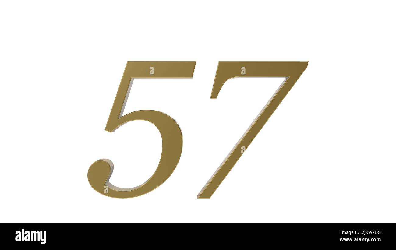 57 gold number digit metal 3d render illustration Stock Photo - Alamy
