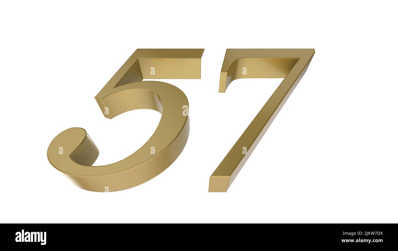 57 gold number digit metal 3d render illustration Stock Photo - Alamy
