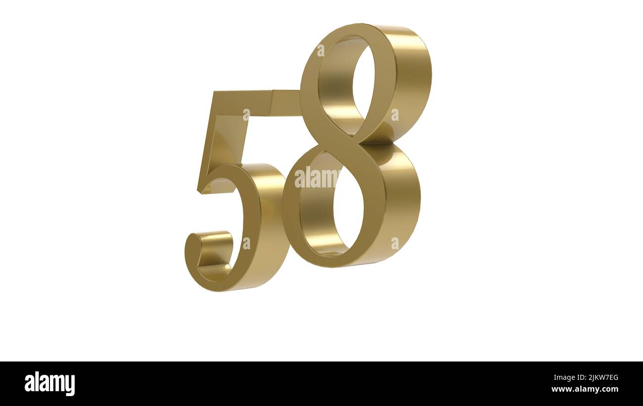 58 gold number digit metal 3d render illustration Stock Photo - Alamy