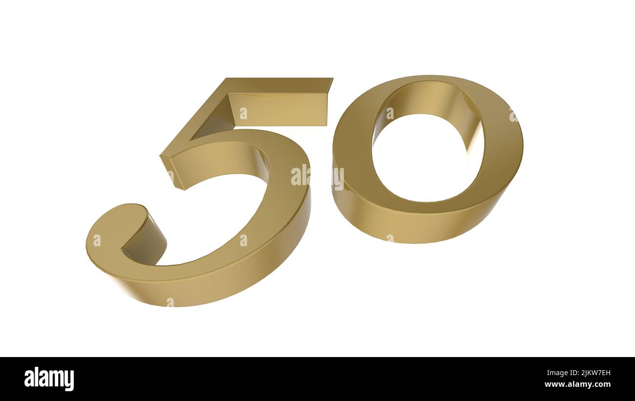 fifty gold number 50 digit metal 3d render illustration Stock Photo - Alamy