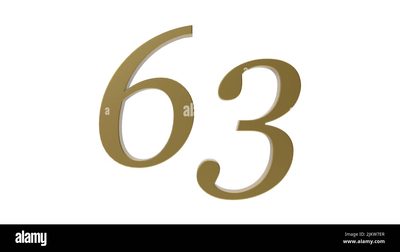 gold 63 number digit metal 3d render illustration Stock Photo - Alamy