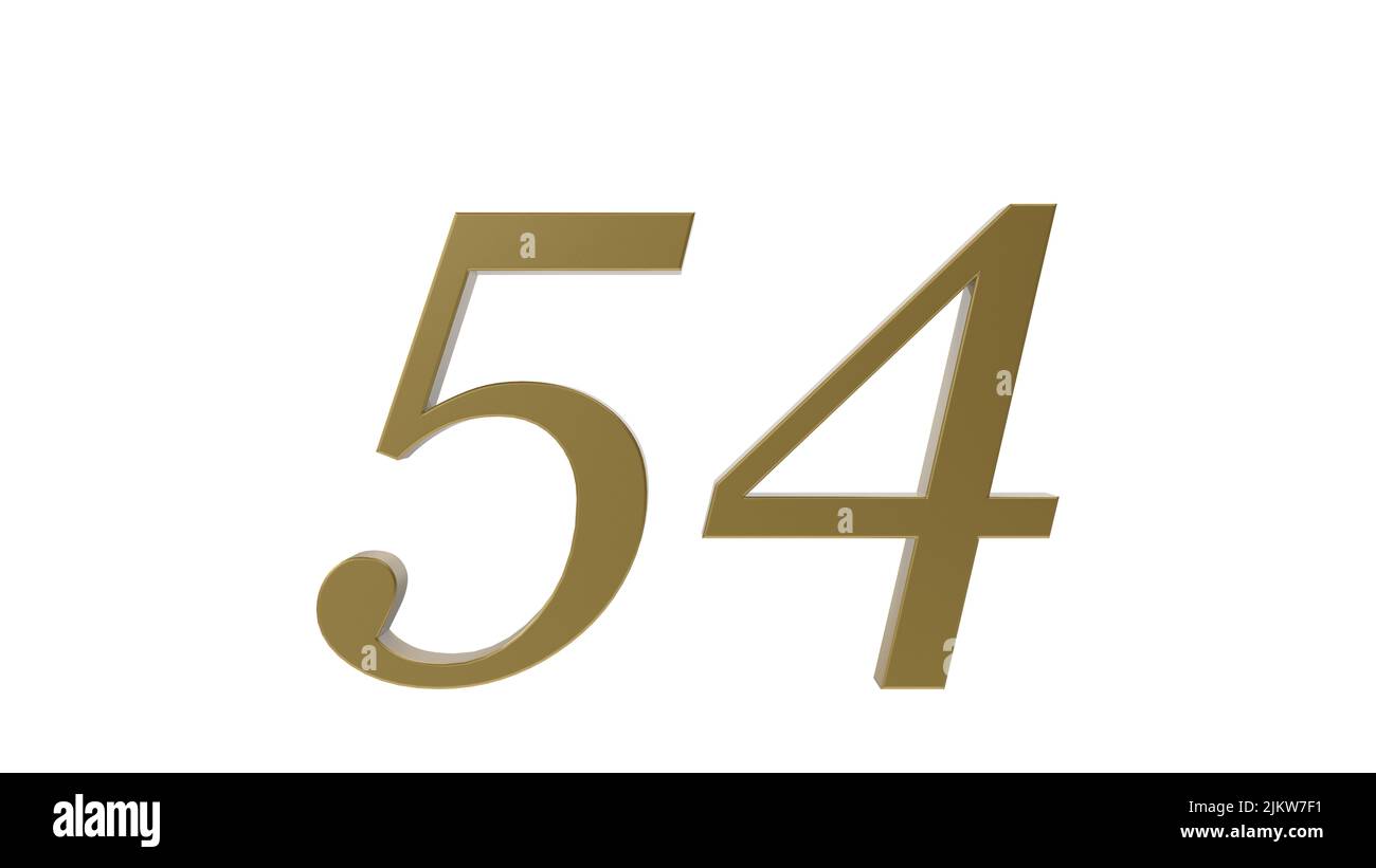 gold 54 number digit metal 3d render illustration Stock Photo - Alamy