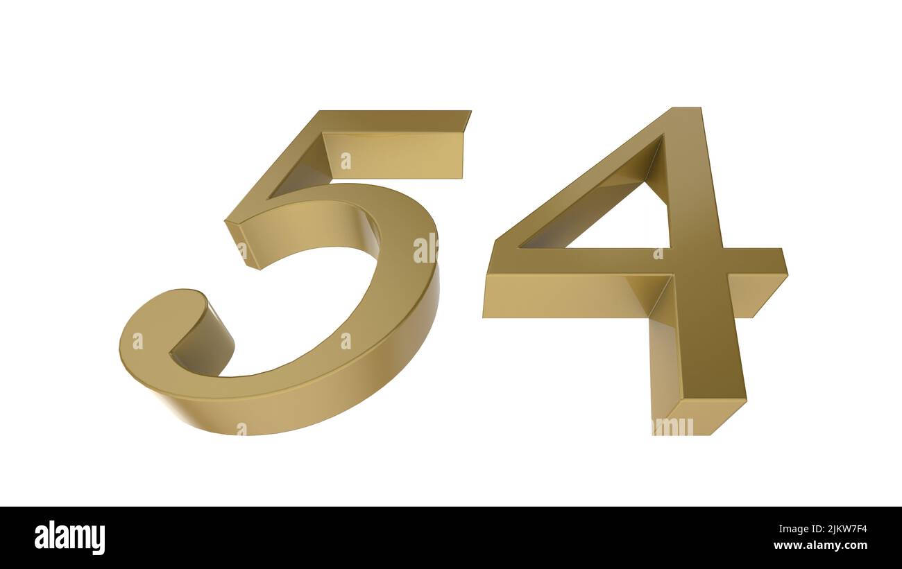 gold 54 number digit metal 3d render illustration Stock Photo - Alamy