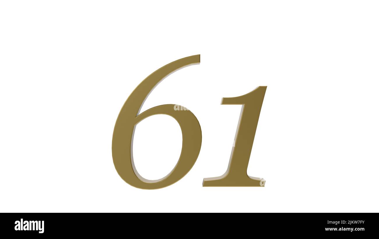 61 gold number digit metal 3d render illustration Stock Photo - Alamy