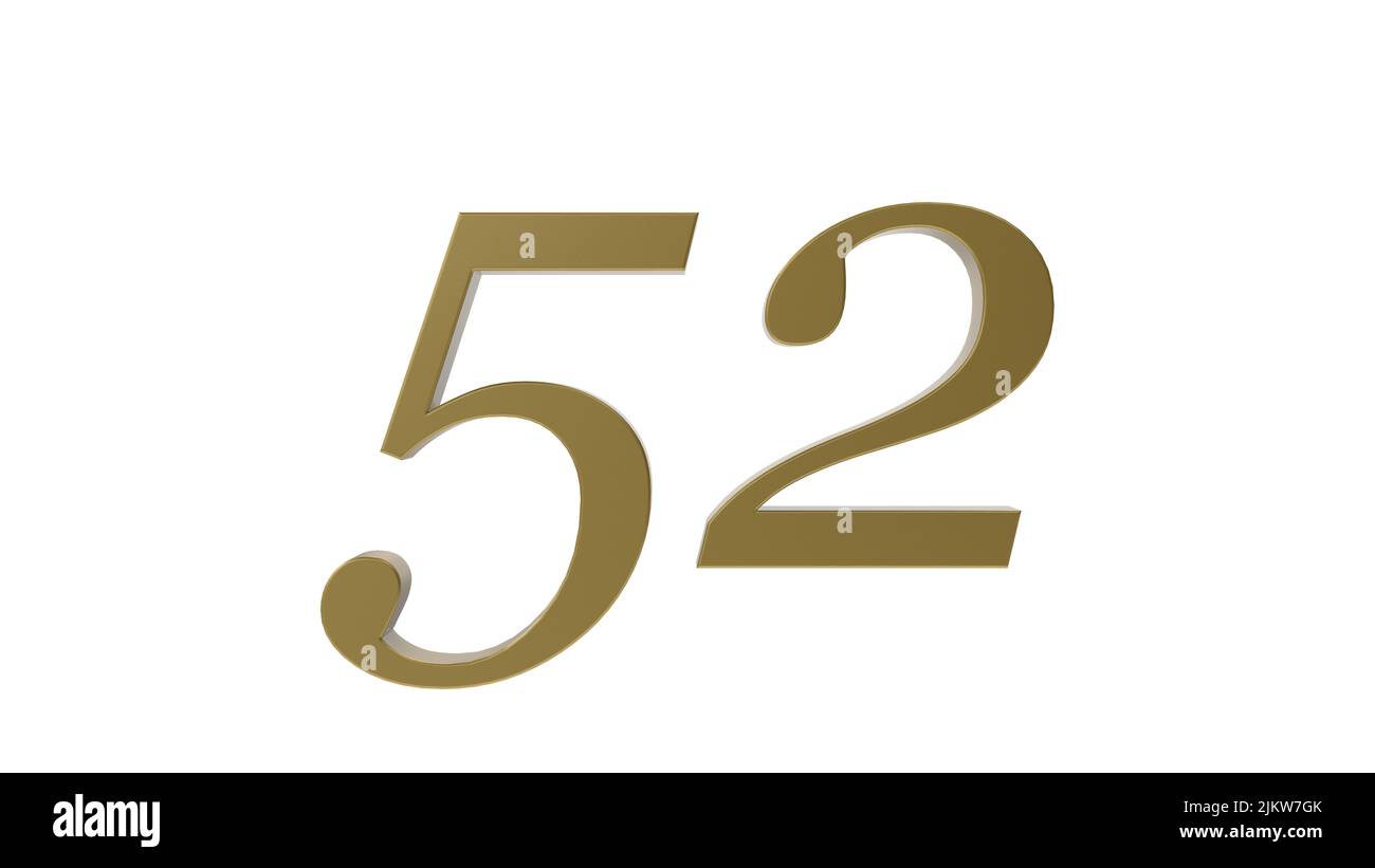 52 gold number digit metal 3d render illustration Stock Photo - Alamy