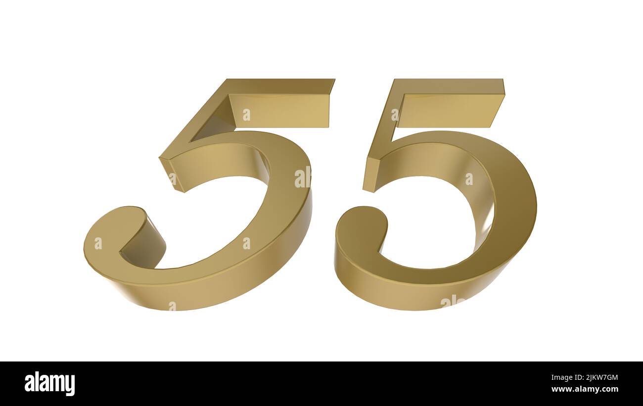 gold 55 number digit metal 3d render illustration Stock Photo - Alamy