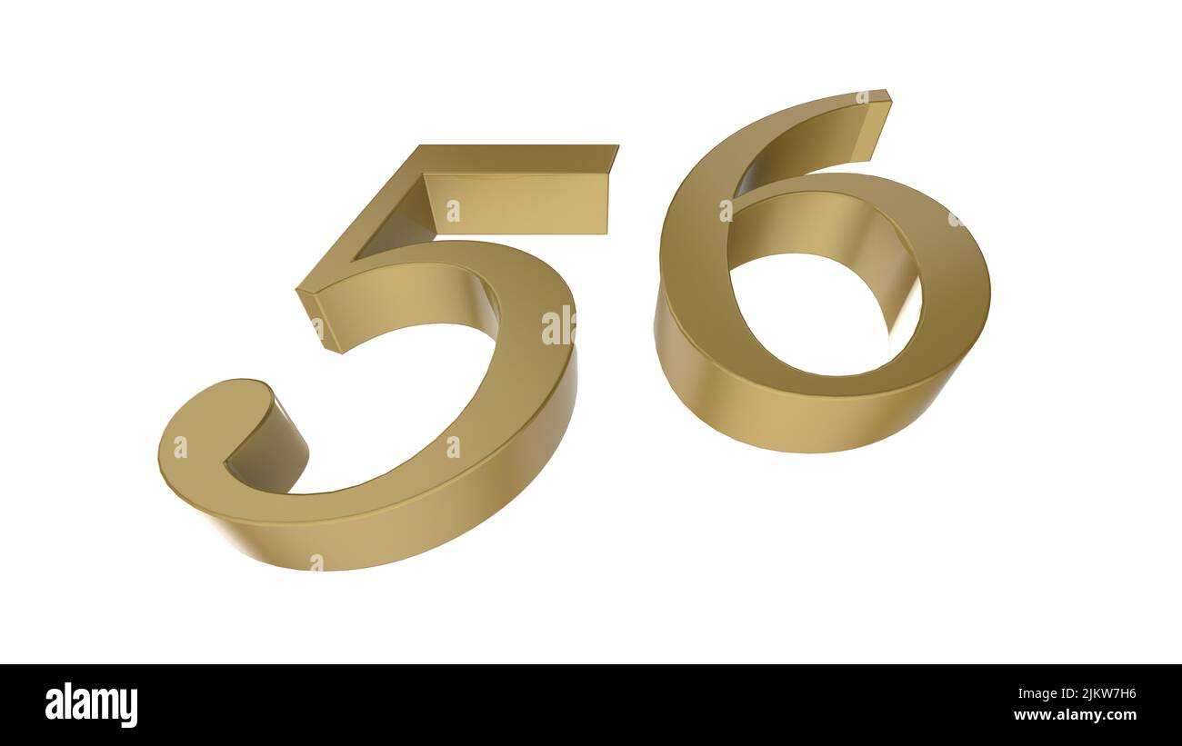 gold 56 number digit metal 3d render illustration Stock Photo - Alamy