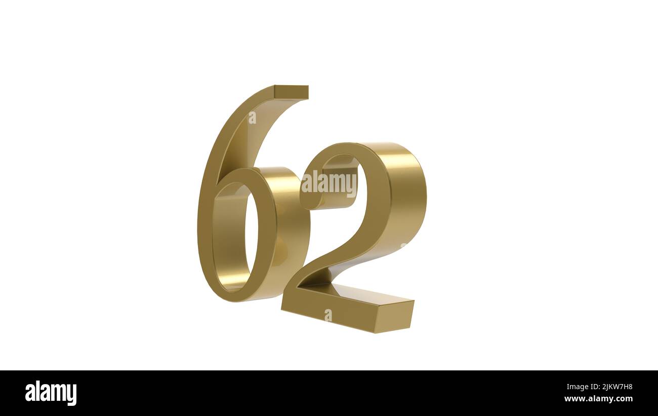 gold number 62 digit metal 3d render illustration Stock Photo - Alamy