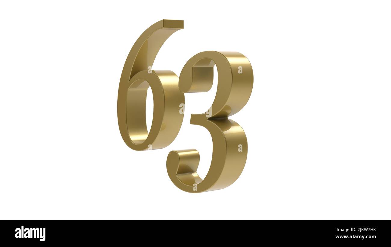gold 63 number digit metal 3d render illustration Stock Photo - Alamy
