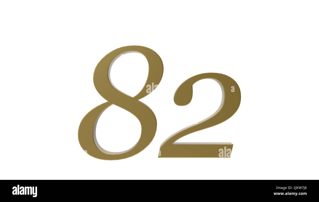 gold 82 number digit metal 3d render illustration Stock Photo - Alamy