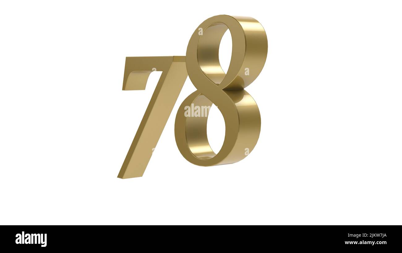 78 gold number digit metal 3d render illustration Stock Photo - Alamy