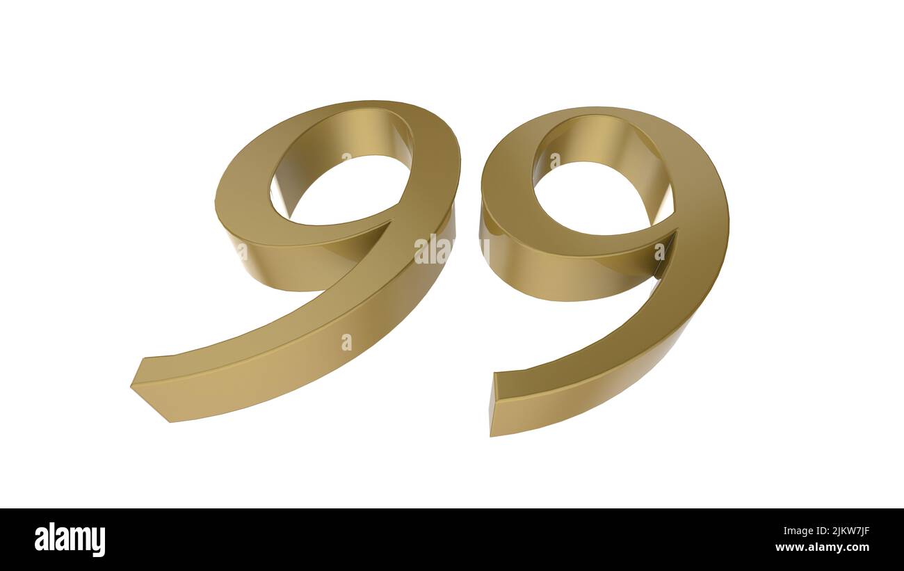 gold number digit 99 metal 3d render illustration Stock Photo - Alamy