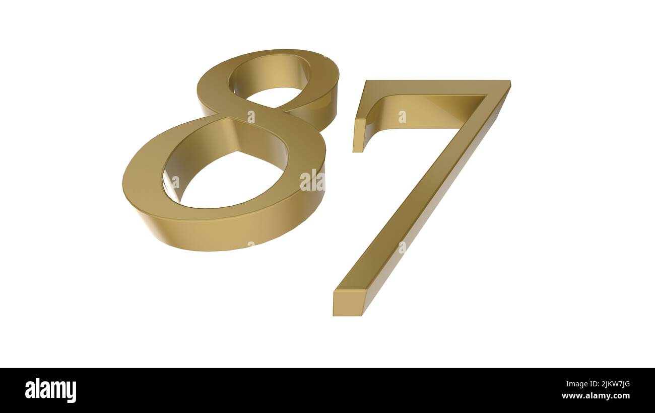 87 gold number digit metal 3d render illustration Stock Photo - Alamy
