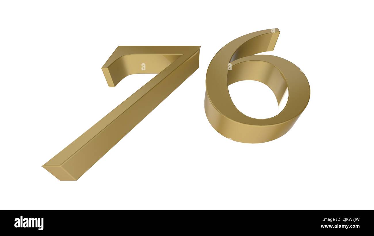 76 gold number digit metal 3d render illustration Stock Photo - Alamy