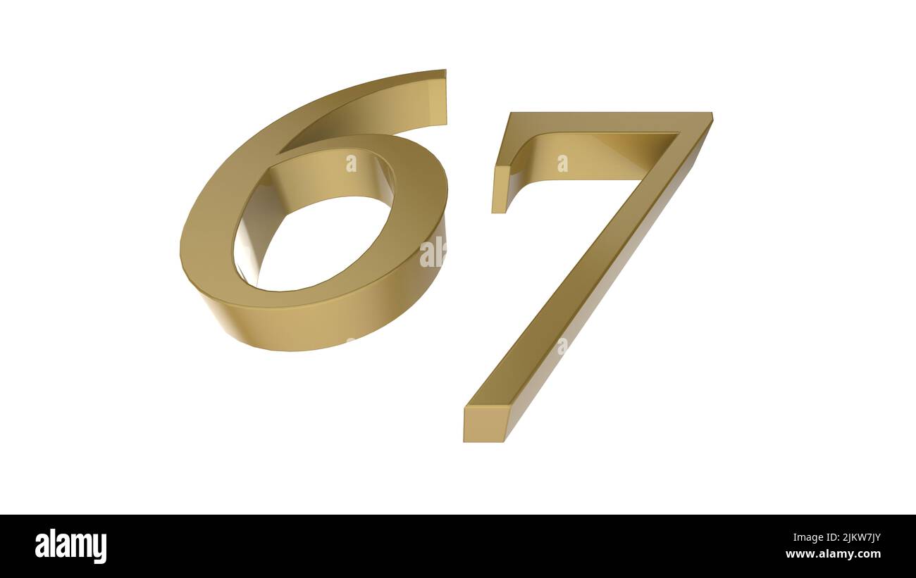 gold number digit 67 metal 3d render illustration Stock Photo - Alamy
