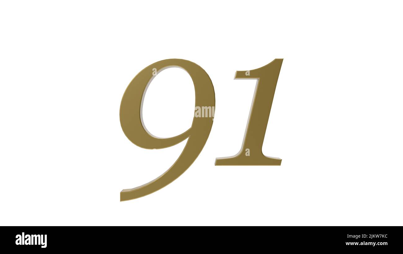 gold number 91 digit metal 3d render illustration Stock Photo - Alamy