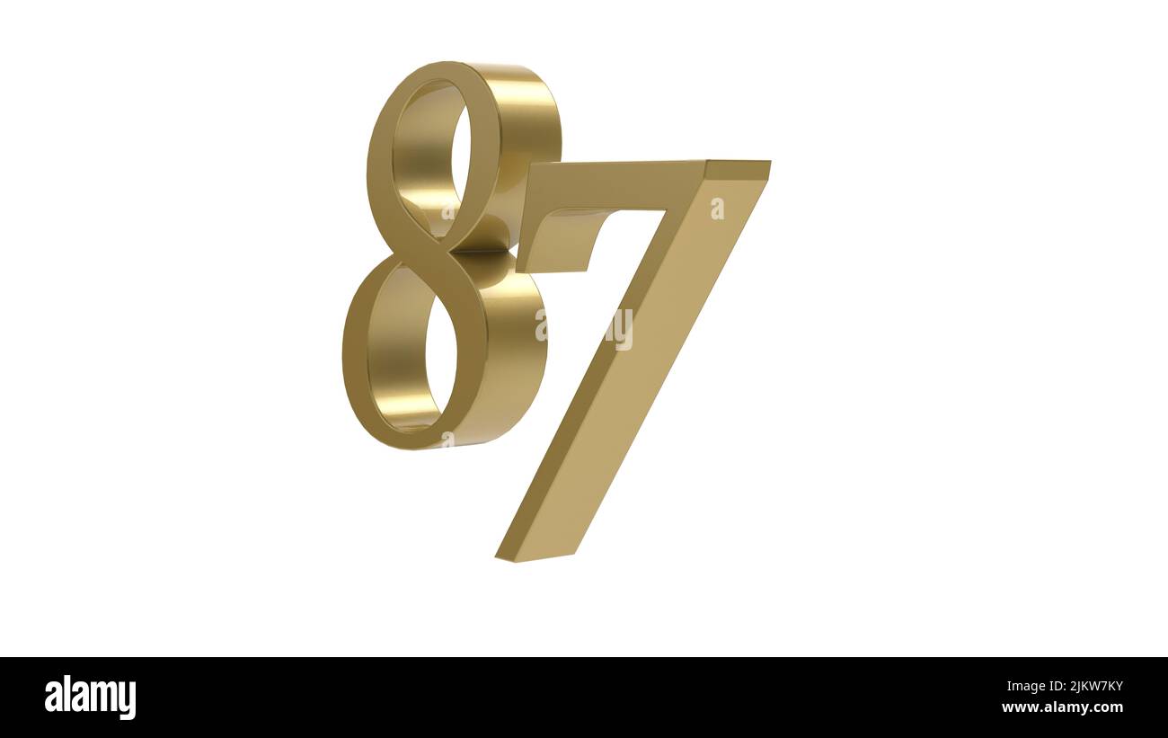 87 gold number digit metal 3d render illustration Stock Photo - Alamy