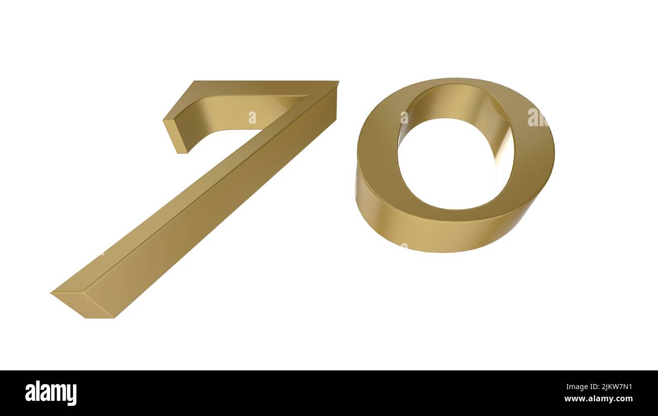 seventy gold number 70 digit metal 3d render illustration Stock Photo ...