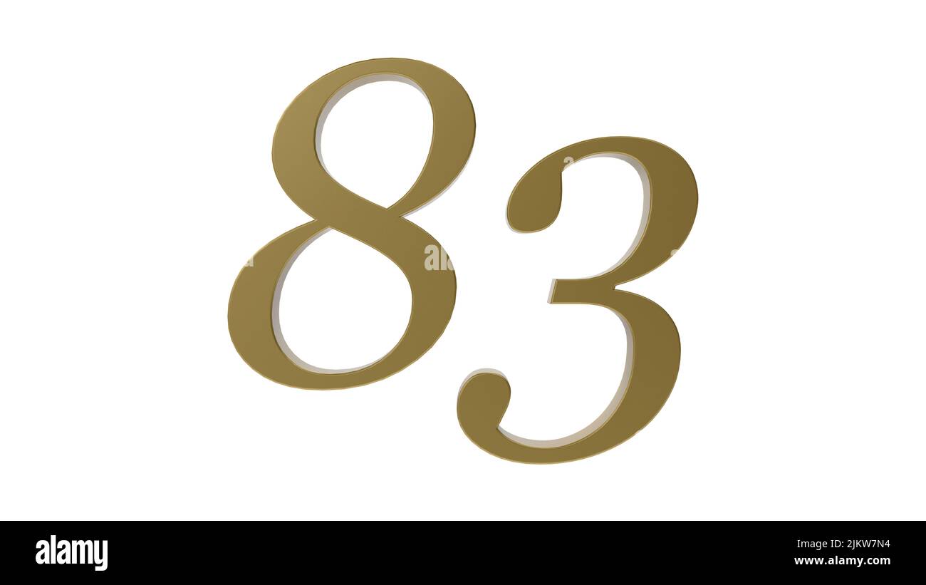 83 gold number digit metal 3d render illustration Stock Photo - Alamy