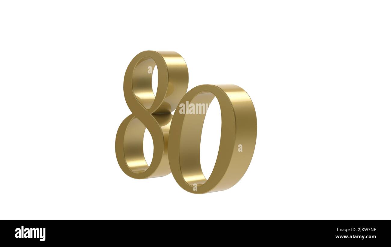 gold eighty number 80 digit metal 3d render illustration Stock Photo ...