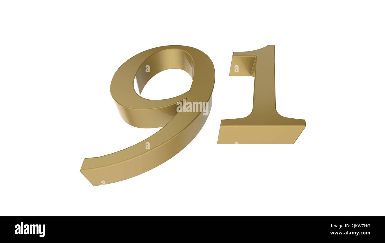 gold number 91 digit metal 3d render illustration Stock Photo - Alamy