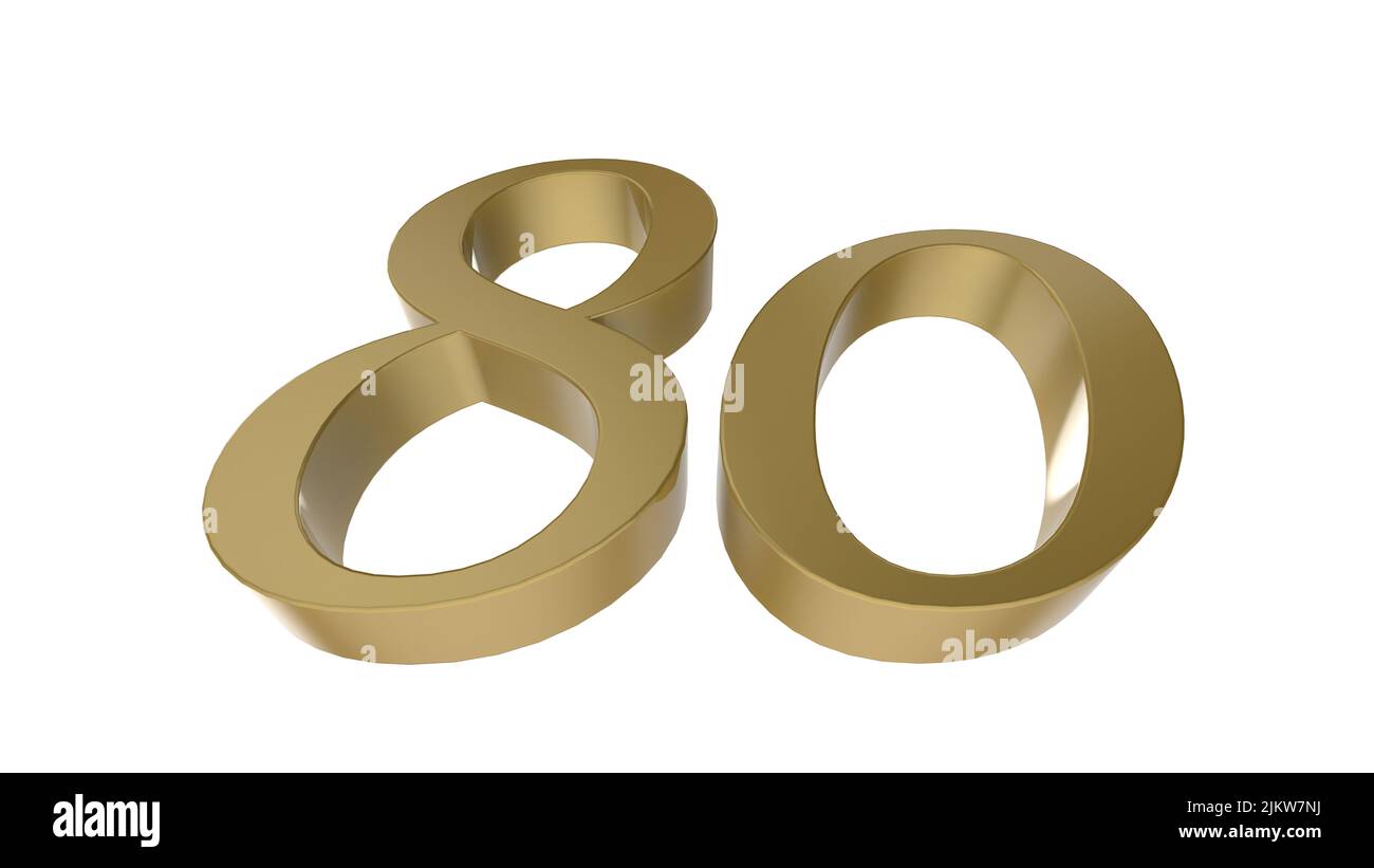gold eighty number 80 digit metal 3d render illustration Stock Photo ...