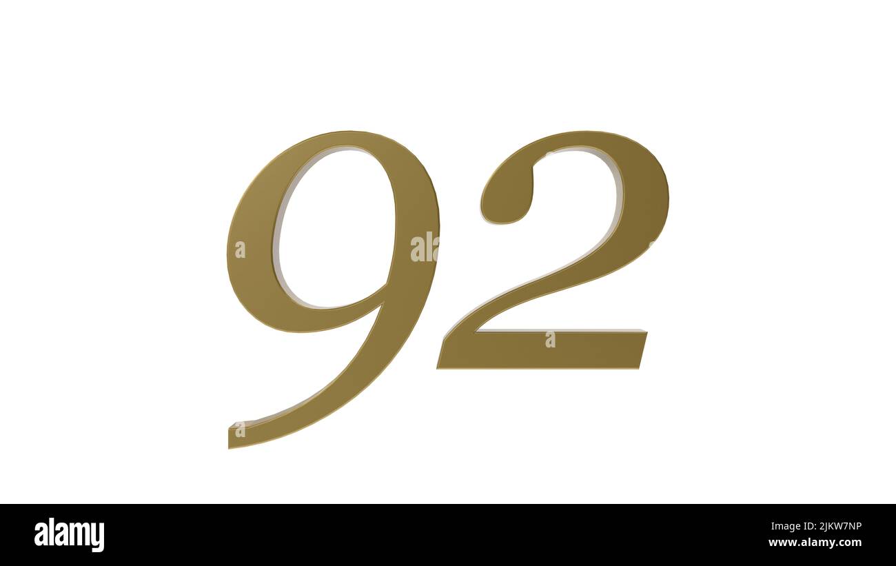 gold 92 number digit metal 3d render illustration Stock Photo - Alamy