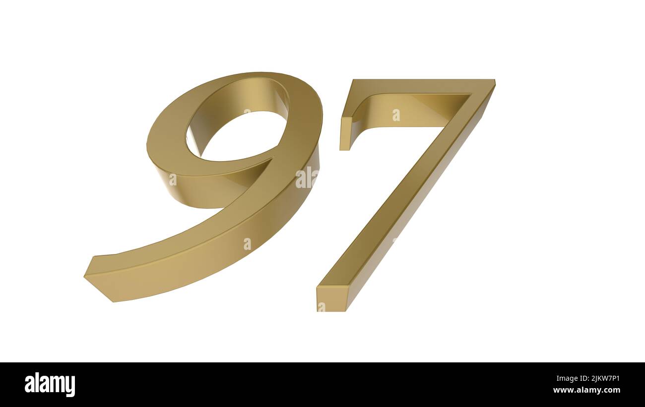 97 gold number digit metal 3d render illustration Stock Photo - Alamy