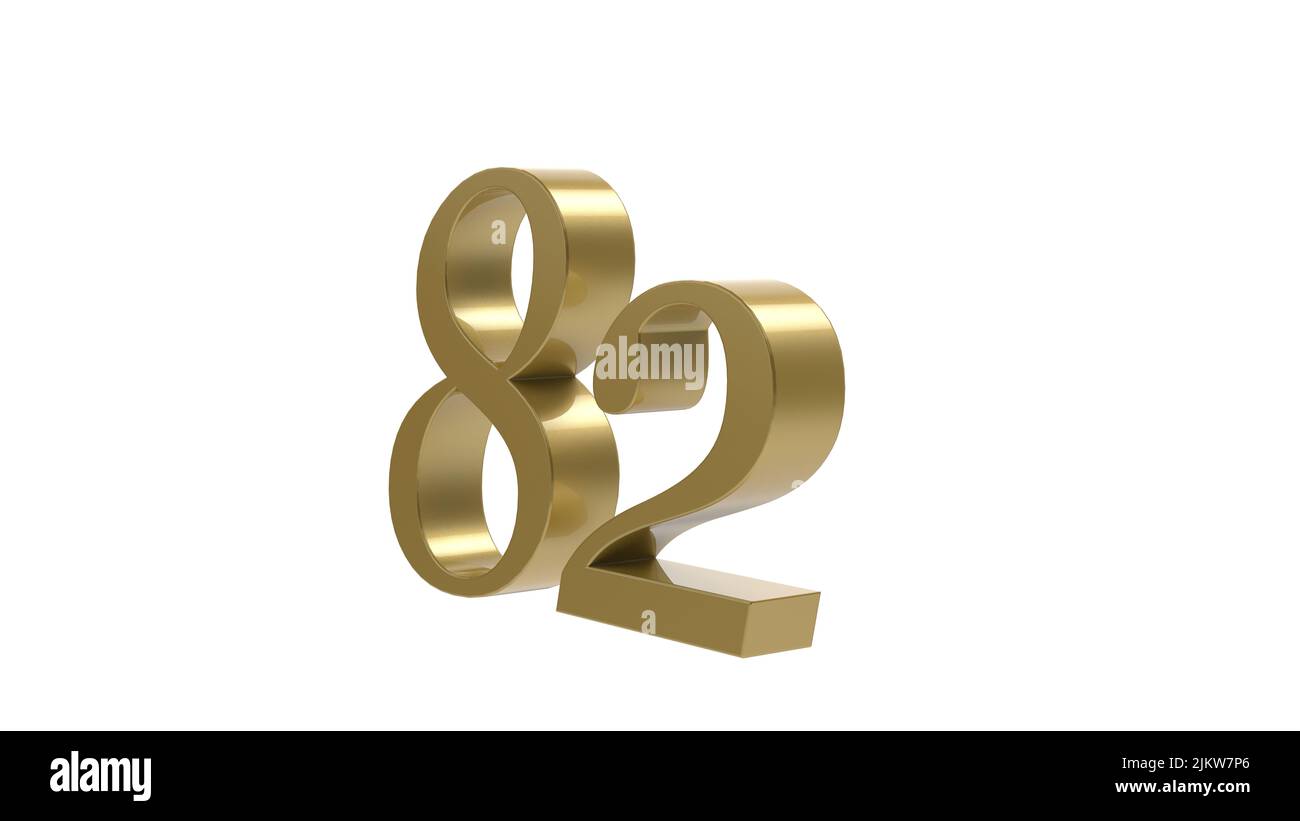gold 82 number digit metal 3d render illustration Stock Photo - Alamy
