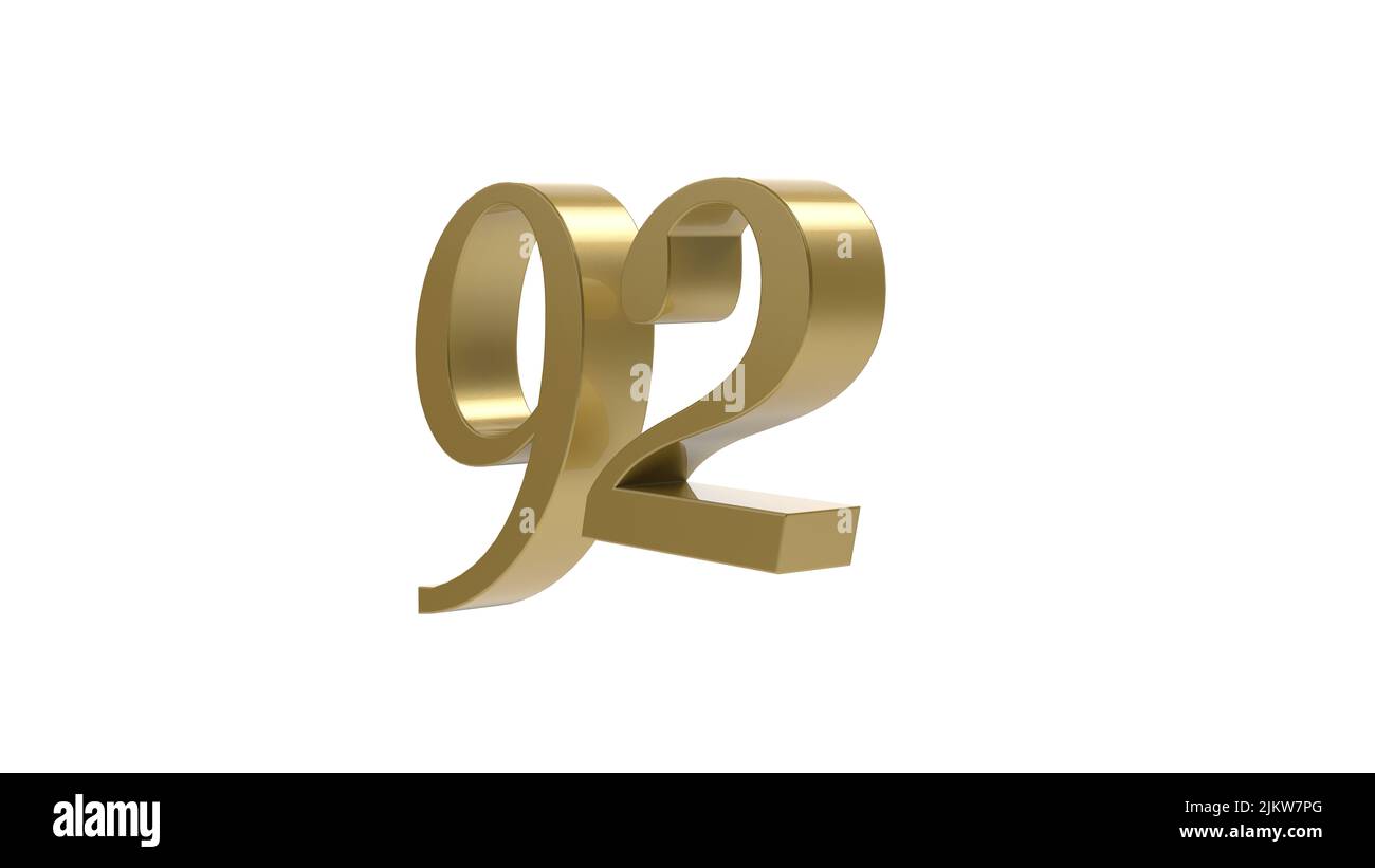 gold 92 number digit metal 3d render illustration Stock Photo - Alamy