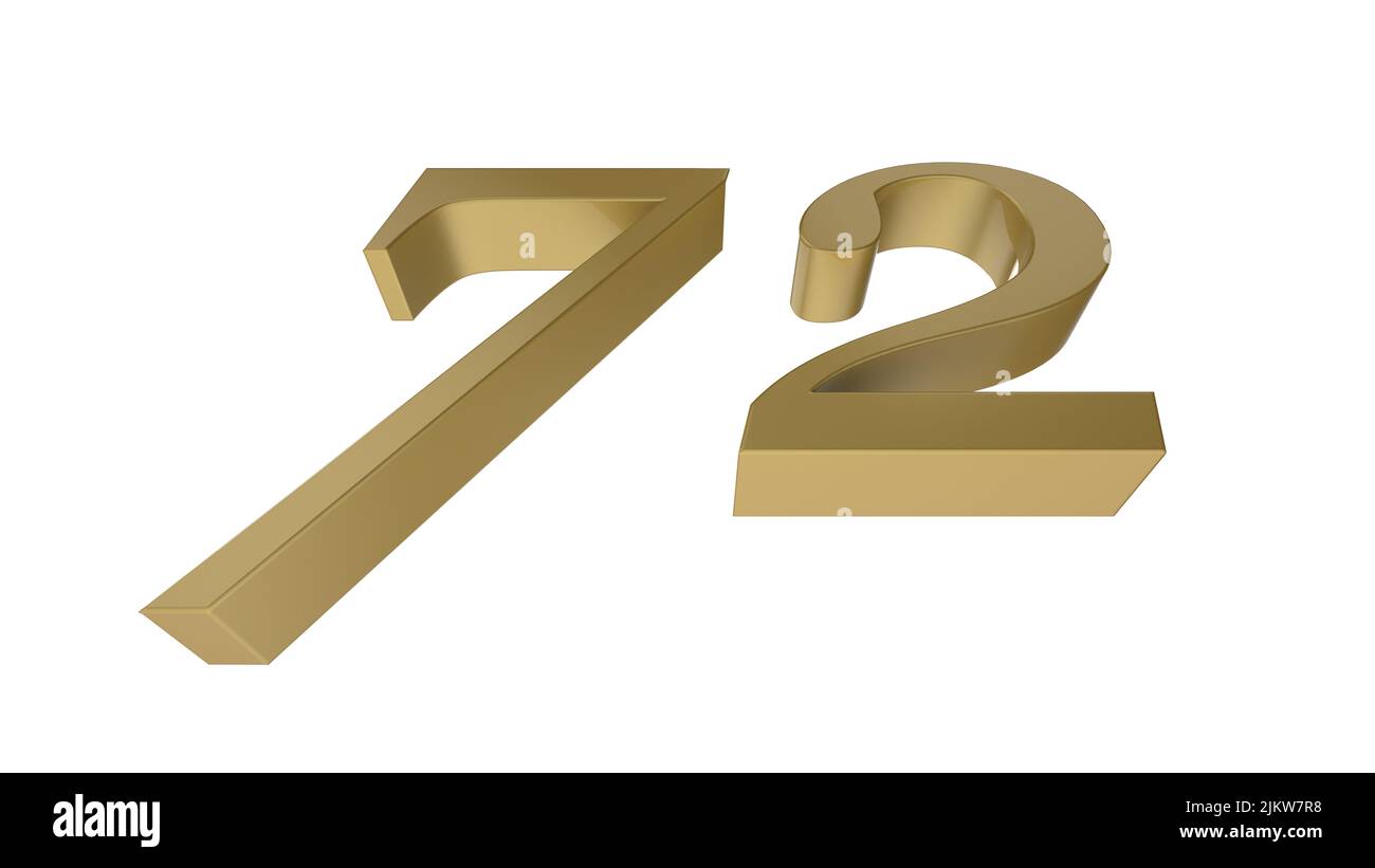 72 gold number digit metal 3d render illustration Stock Photo - Alamy
