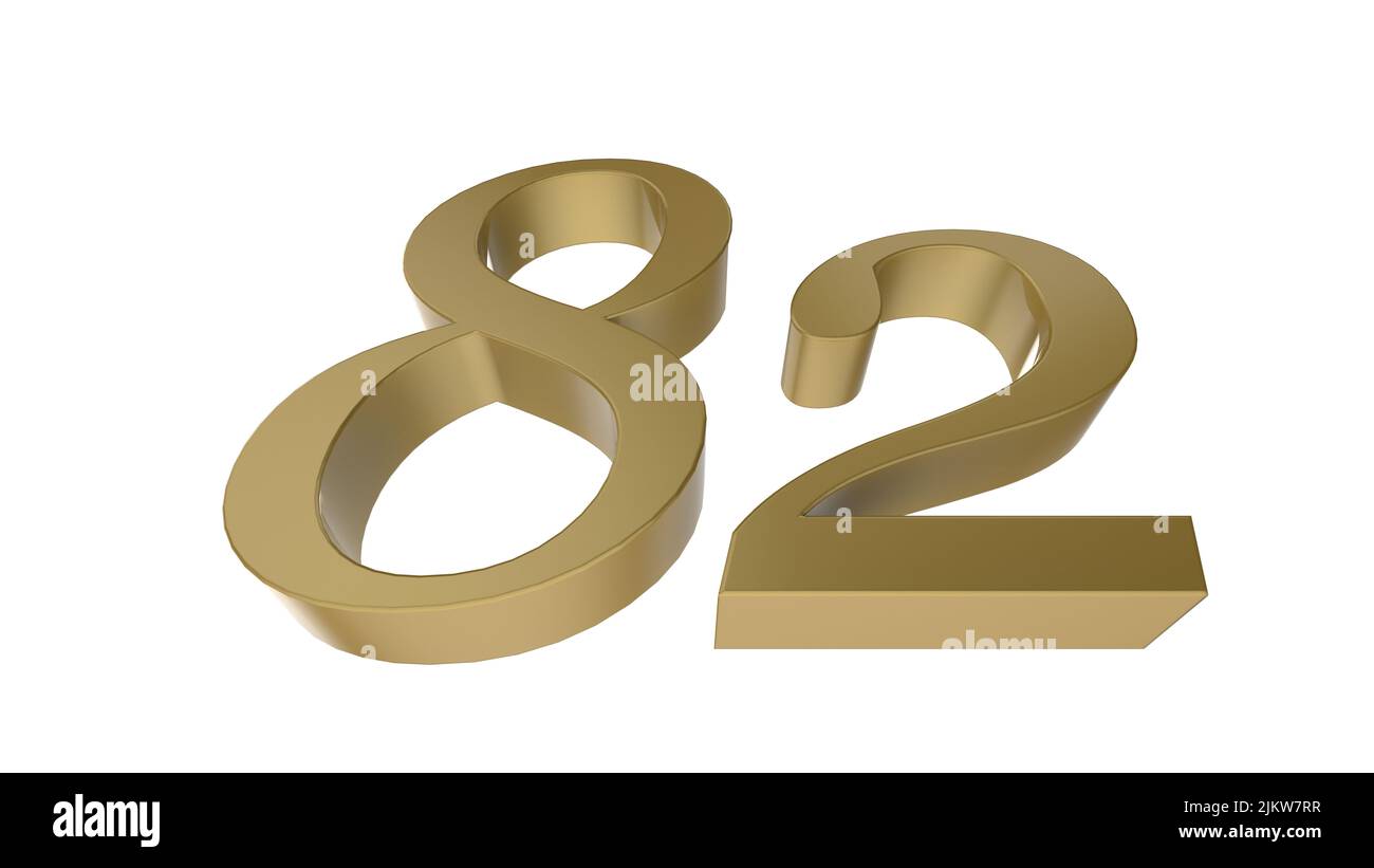 gold 82 number digit metal 3d render illustration Stock Photo - Alamy