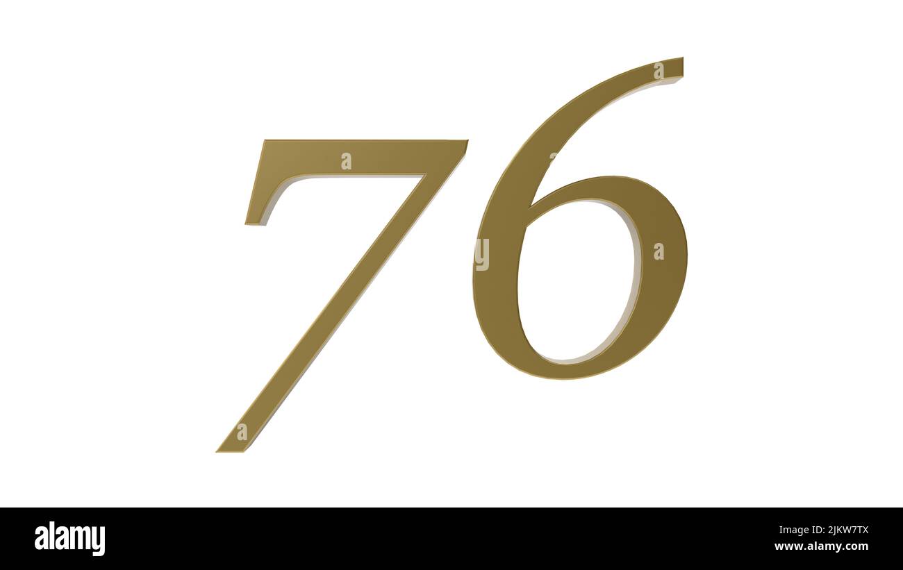 76 gold number digit metal 3d render illustration Stock Photo - Alamy