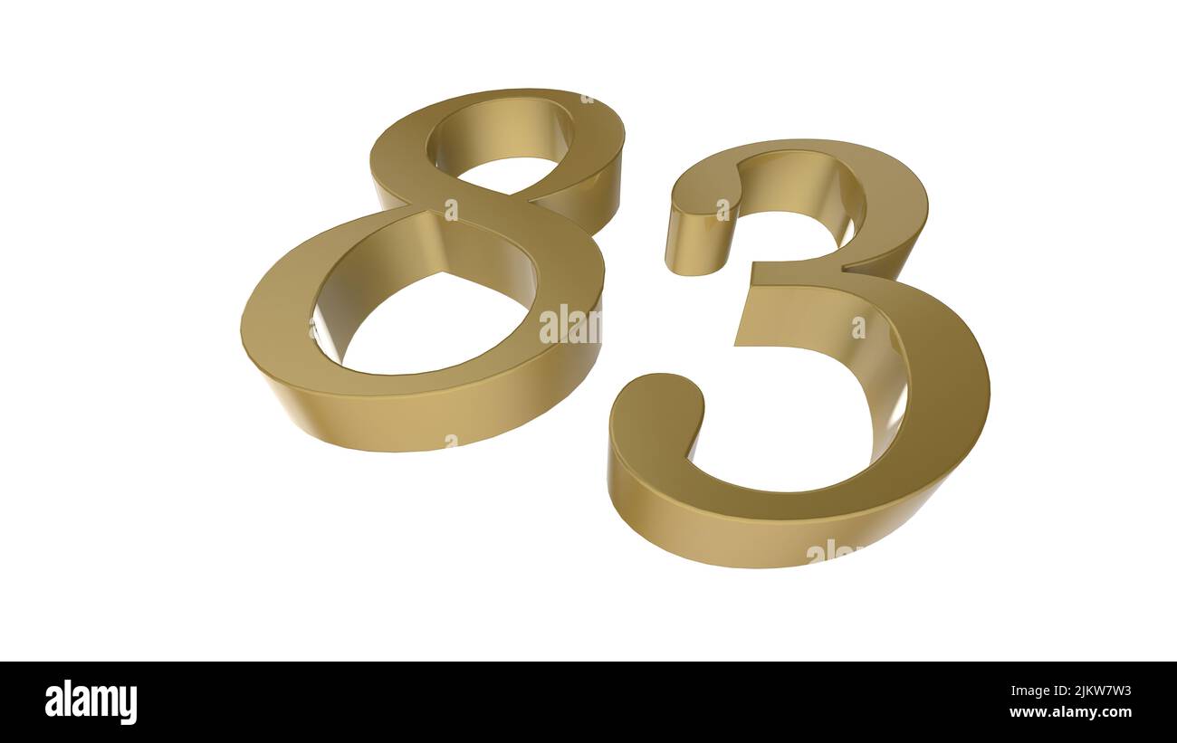 83 gold number digit metal 3d render illustration Stock Photo - Alamy