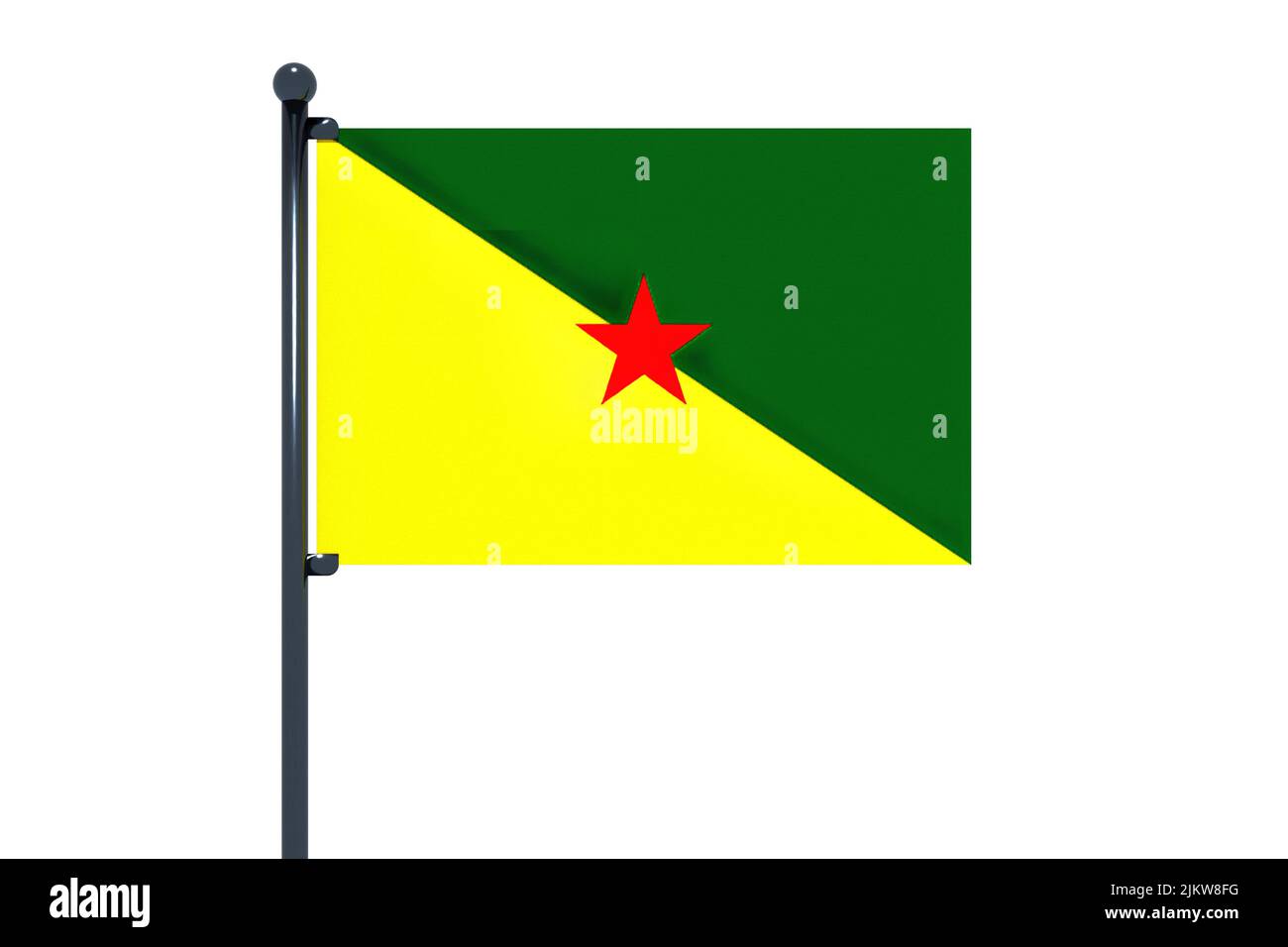 3D illustration of flag of French Guiana with chrome flag pole with ...