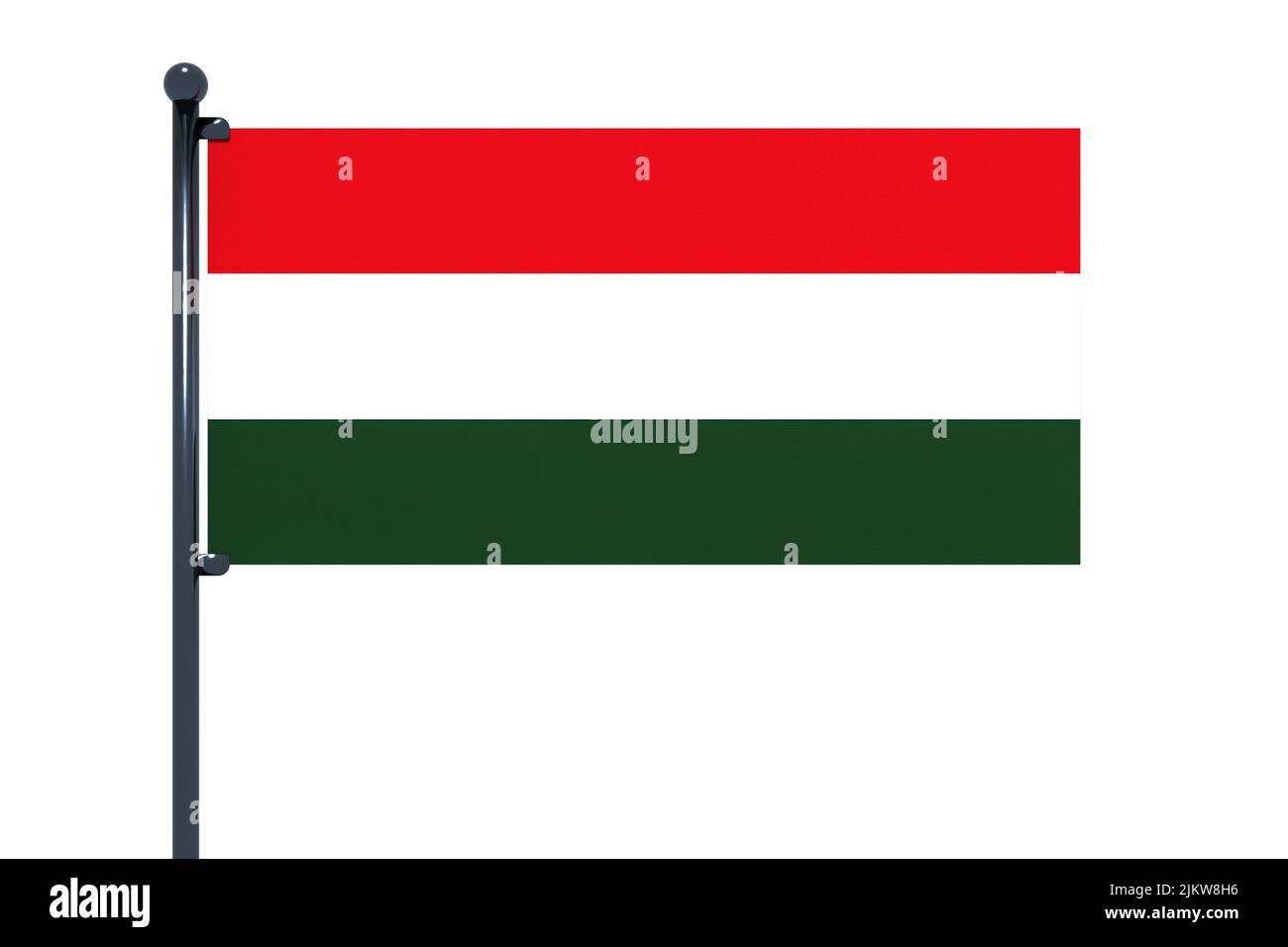 3D illustration of flag of Hungary with chrome flag pole with snap ...